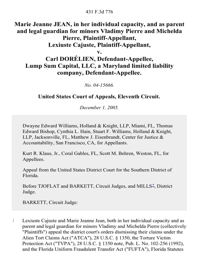Marie Jeanne Jean v. Carl Dorelien, 431 F.3d 776, 11th Cir. (2005 ...