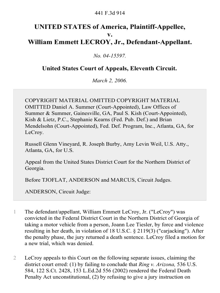 United States v. William Emmett LeCroy, JR., 441 F.3d 914, 11th Cir ...
