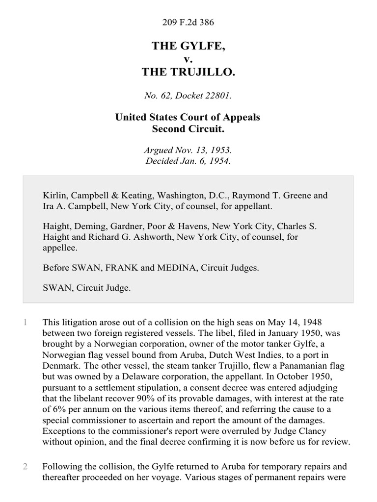 The Gylfe v. The Trujillo, 209 F.2d 386, 2d Cir. (1954) | PDF | Tort ...