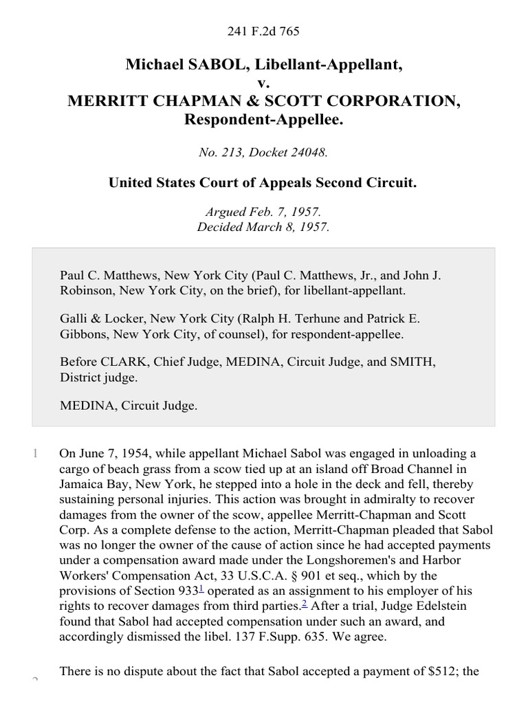 Michael Sabol, Libellant-Appellant v. Merritt Chapman & Scott ...