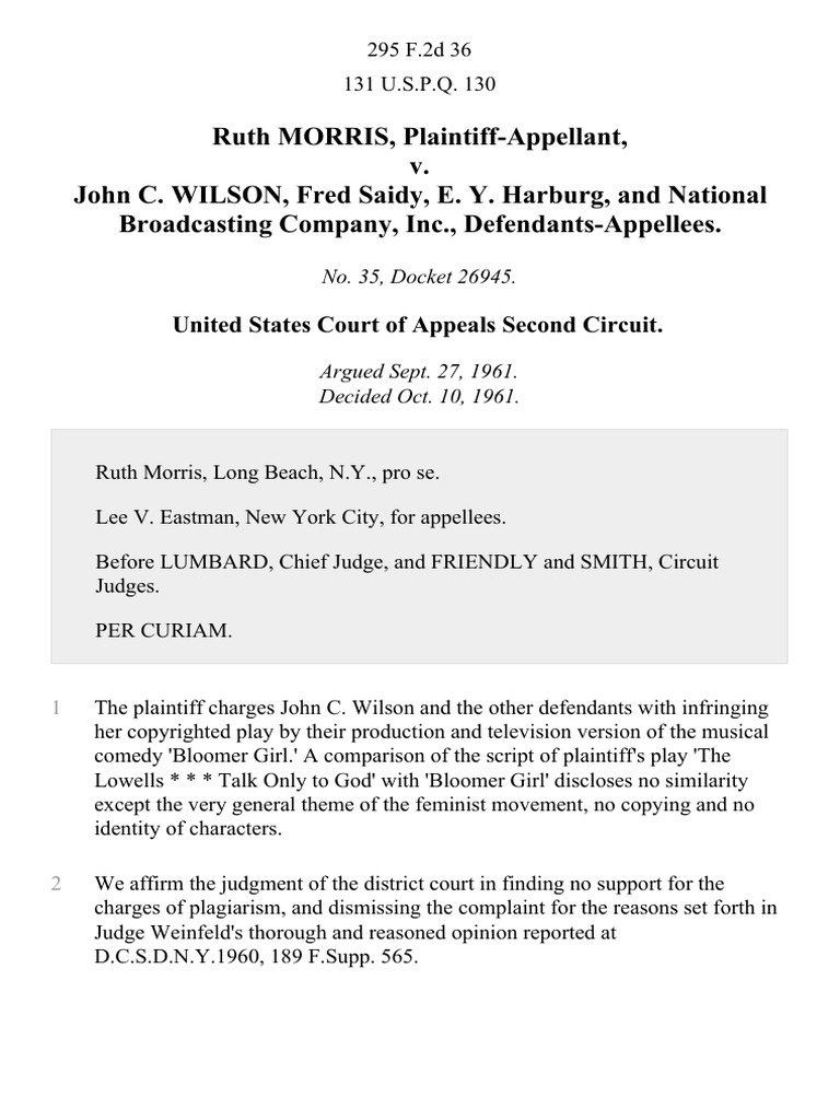 Ruth Morris v. John C. Wilson, Fred Saidy, E. Y. Harburg, and National ...