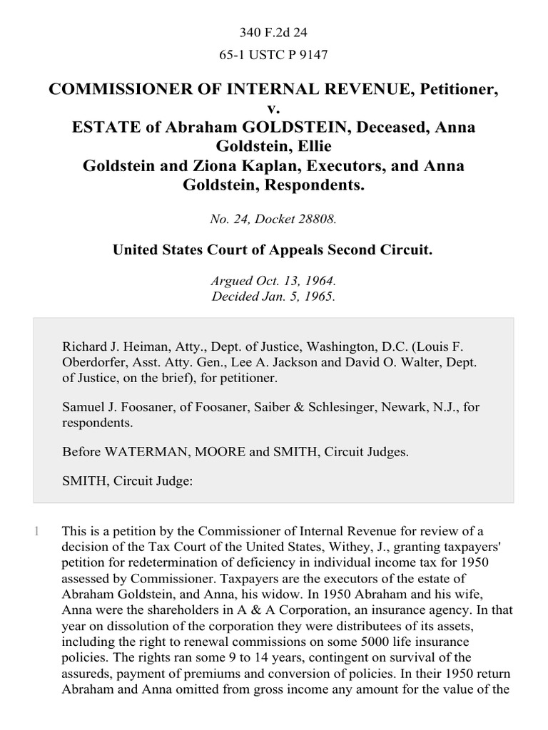 Commissioner of Internal Revenue v. Estate of Abraham Goldstein ...