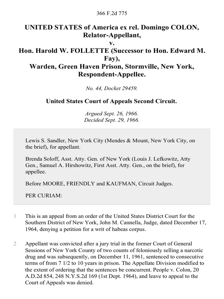 United States of America Ex Rel. Domingo Colon, Relator-Appellant v ...