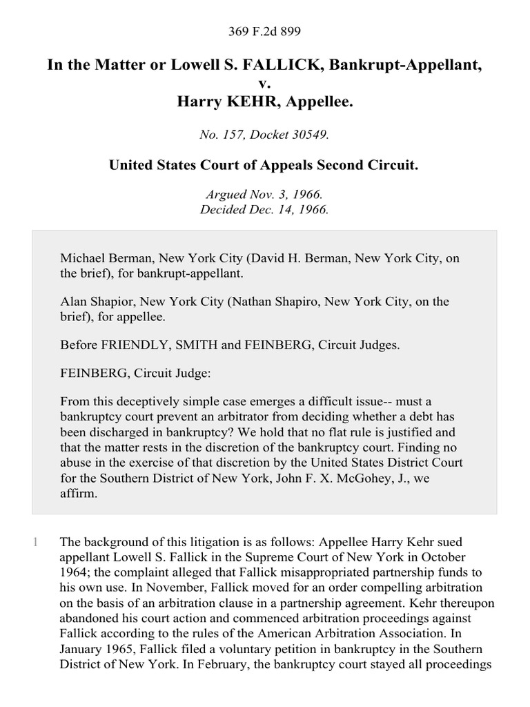 In The Matter or Lowell S. Fallick, Bankrupt-Appellant v. Harry Kehr ...