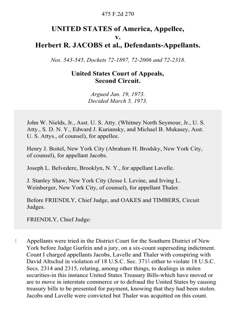 United States v. Herbert R. Jacobs, 475 F.2d 270, 2d Cir. (1973) | PDF ...