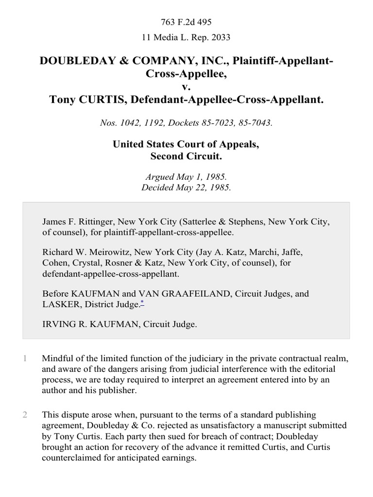 Doubleday & Company, Inc., Plaintiff-Appellant-Cross-Appellee v. Tony ...