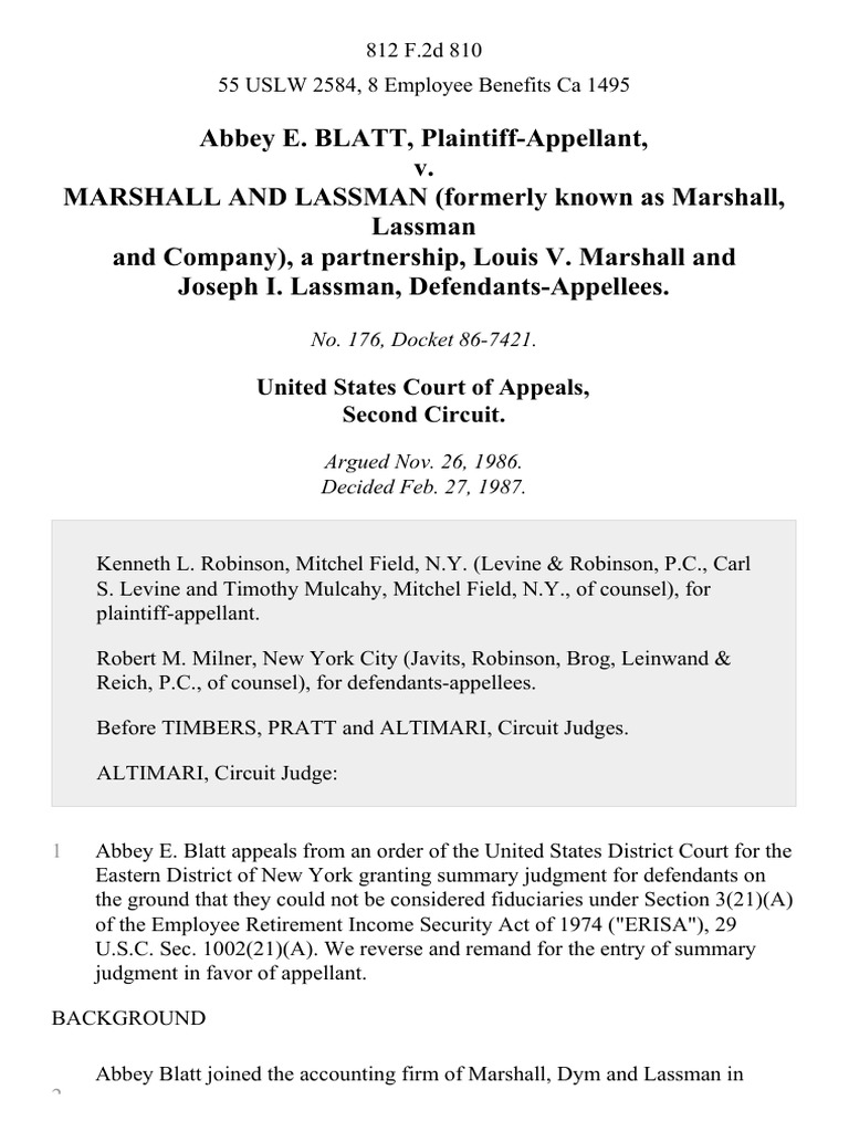 Abbey E. Blatt v. Marshall and Lassman (Formerly Known As Marshall ...