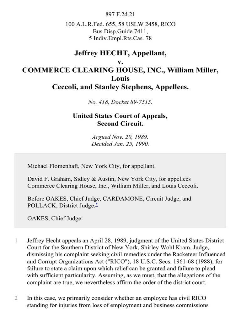 Jeffrey Hecht v. Commerce Clearing House, Inc., William Miller, Louis ...