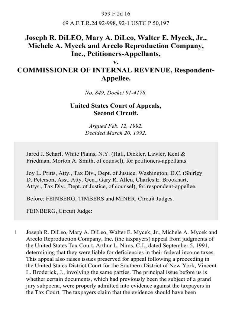 Joseph R. Dileo, Mary A. Dileo, Walter E. Mycek, JR., Michele A. Mycek ...