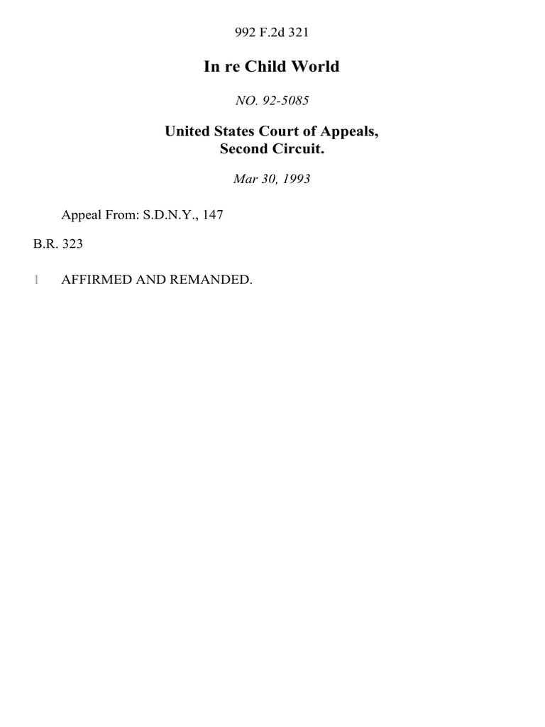 In Re Child World, 992 F.2d 321, 2d Cir. (1993) | PDF