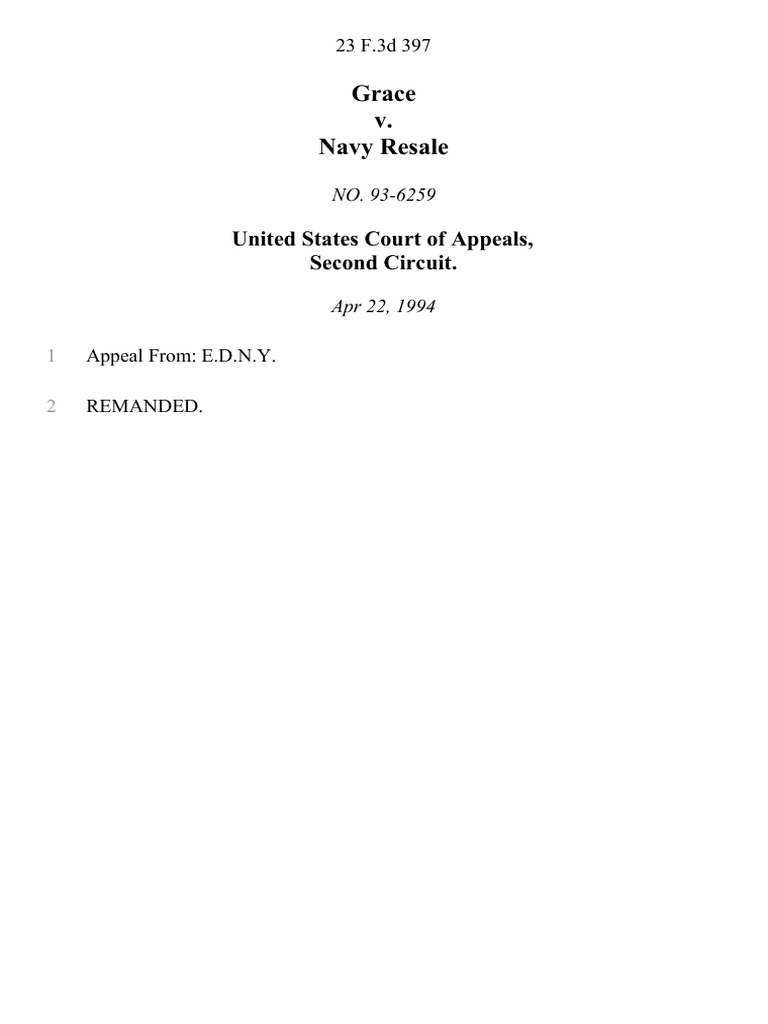 Grace v. Navy Resale, 23 F.3d 397, 2d Cir. (1994) | PDF