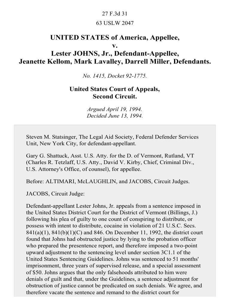 United States v. Lester Johns, JR., Jeanette Kellom, Mark Lavalley ...