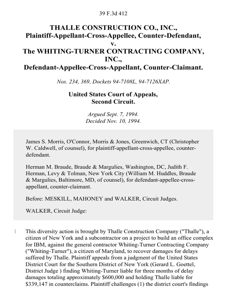 Thalle Construction Co., Inc., Plaintiff-Appellant-Cross-Appellee ...