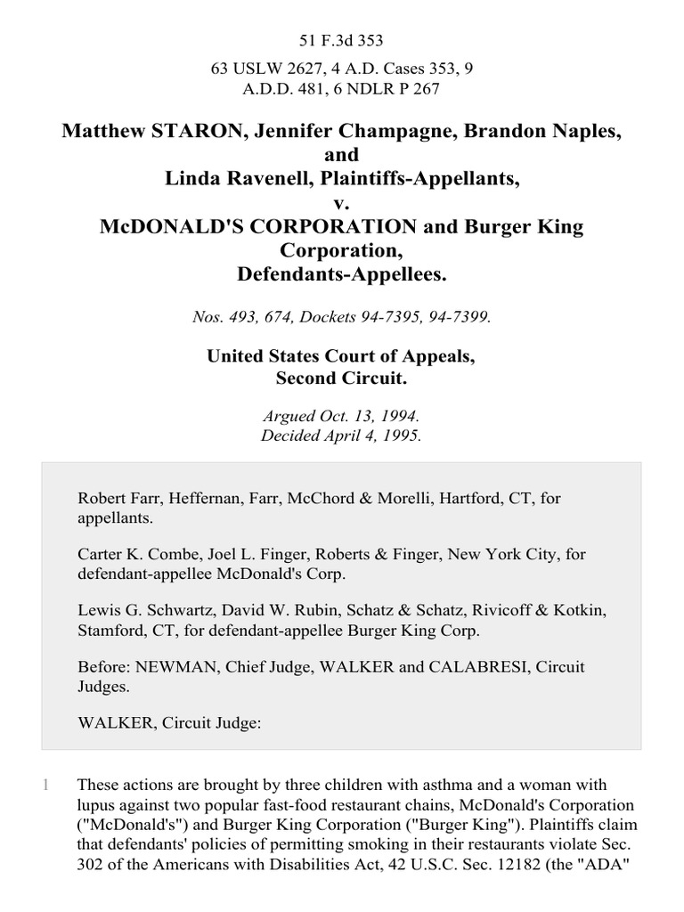 ADA Case: Fast-Food Smoking Ban | PDF | Americans With Disabilities Act ...
