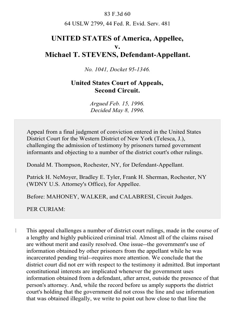 United States v. Michael T. Stevens, 83 F.3d 60, 2d Cir. (1996) | PDF ...