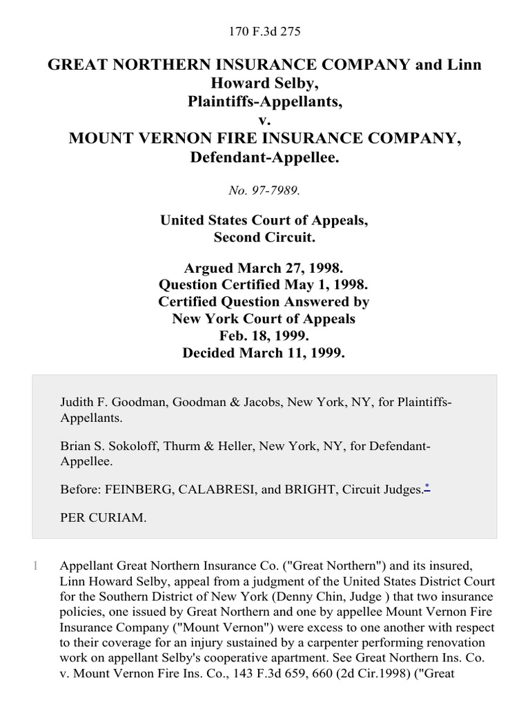 Great Northern Insurance Company and Linn Howard Selby v. Mount Vernon ...