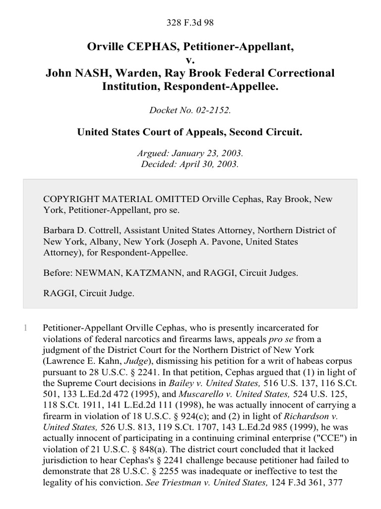 Orville Cephas v. John Nash, Warden, Ray Brook Federal Correctional ...