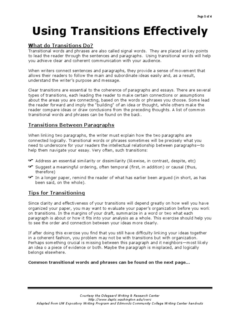 Using Transitions Effectively | PDF | Paragraph | Essays