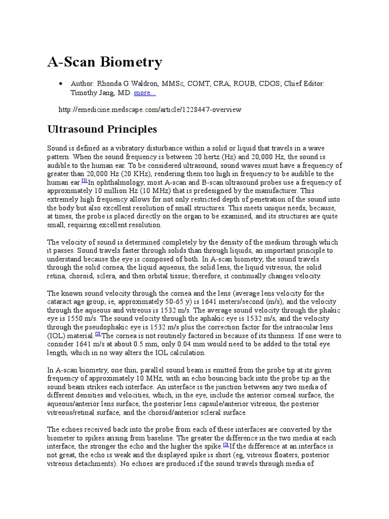 A Scan Biometry | PDF | Cornea | Lens (Optics)