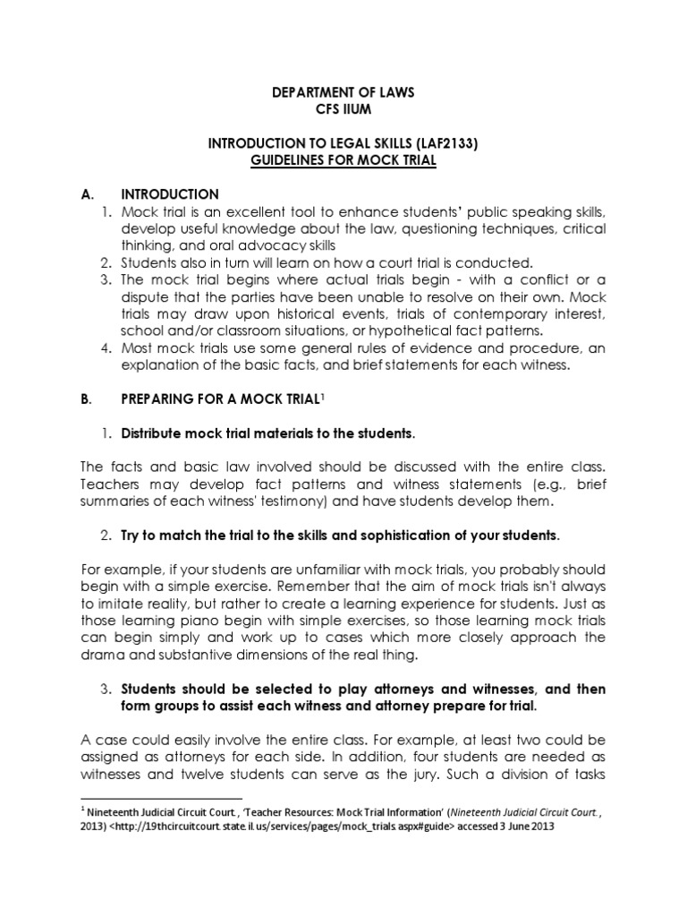 Mock Trial Guidelines for Students | PDF | Witness | Jury Trial