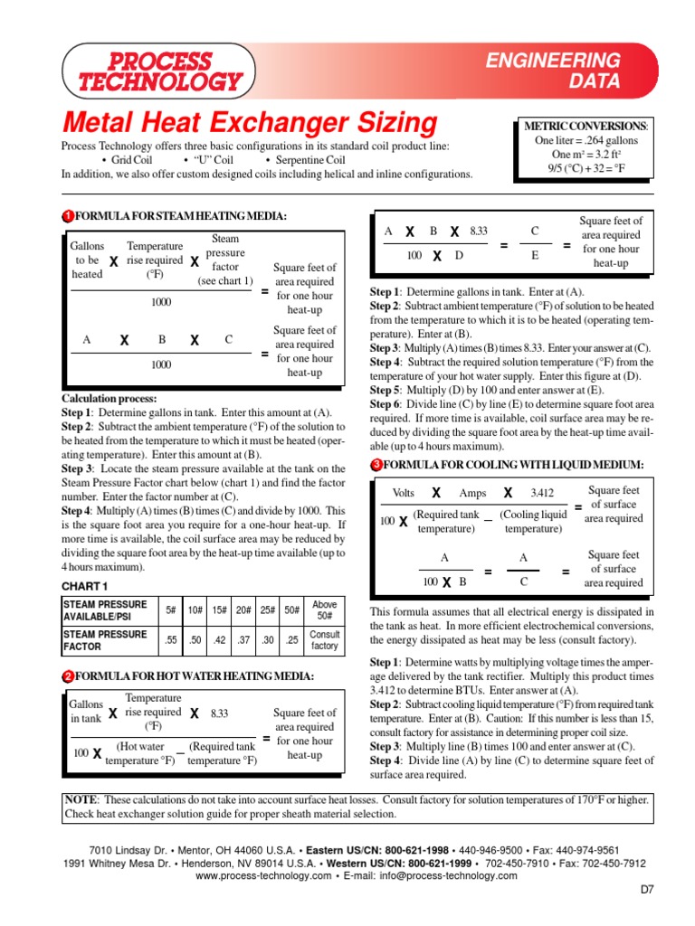 Metal Heat Exchanger Sizing: Engineering Data | PDF | Water Heating ...