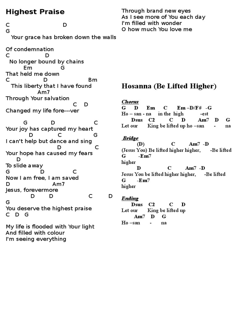 Highest Praise And Hosanna Be Lifted Higher Chords Ancient Mediterranean Religions Christian 