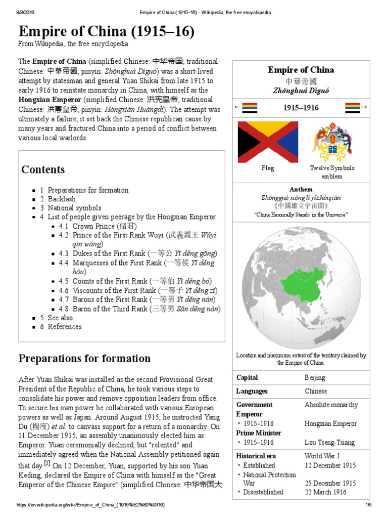 China Empire Pdf Republic Of China China