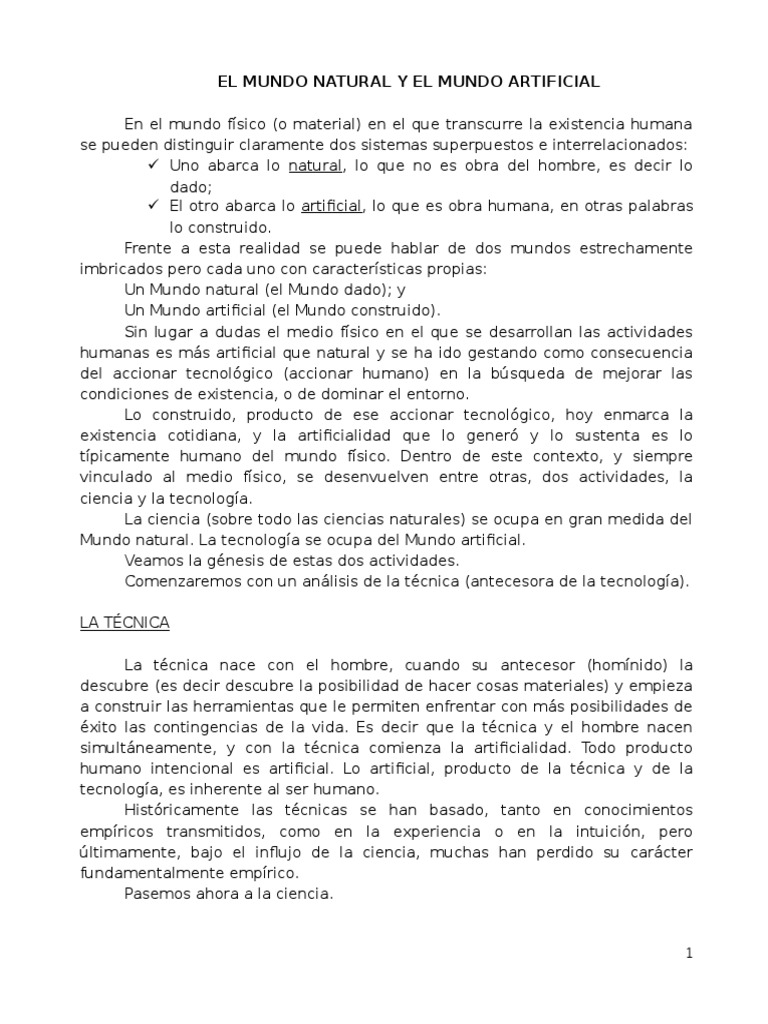El Mundo Natural y El Mundo Artificial | PDF | Invención | Innovación