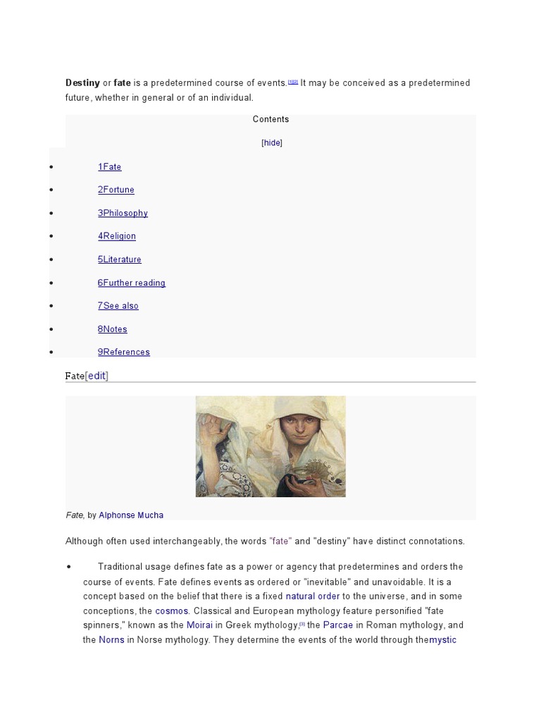 Destiny or Fate Is A Predetermined Course of Events | PDF | Destiny ...