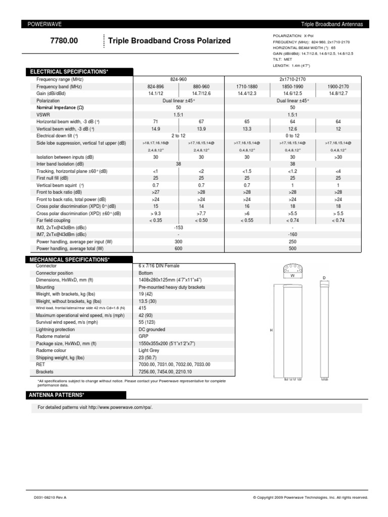 Triple Broadband Cross Polarized 7780.00: Electrical Specifications | PDF