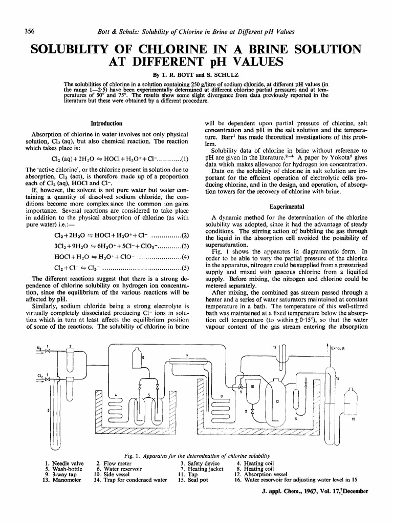 Solubility of Chlorine in Brine | Solubility | Chlorine