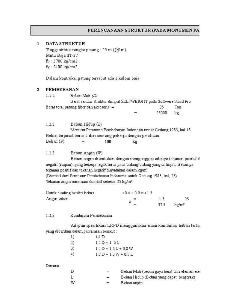 Perhitungan Base Plate Kolom Baja Pada Patung Kalimantan | PDF