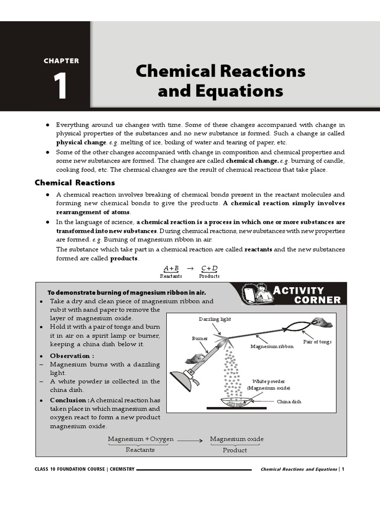 Chapter 1 Chemical Reactions and EquationsPreview | PDF | Redox | Chlorine