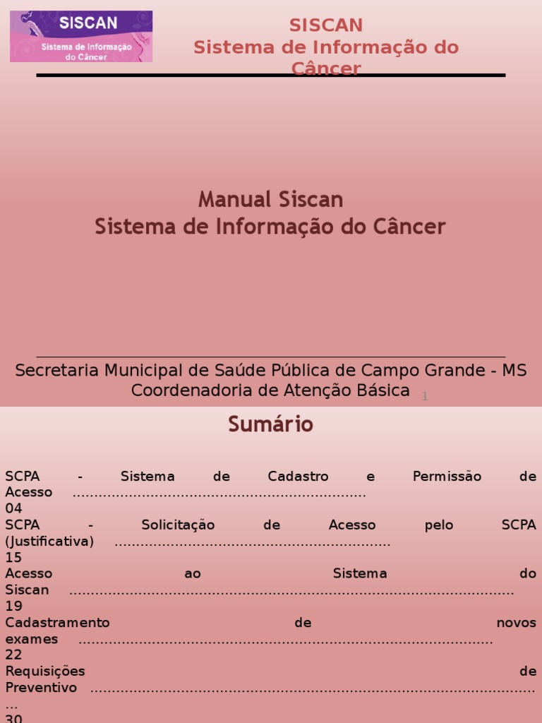 Manual do Sistema de Informação do Câncer (SISCAN): Orientações para ...