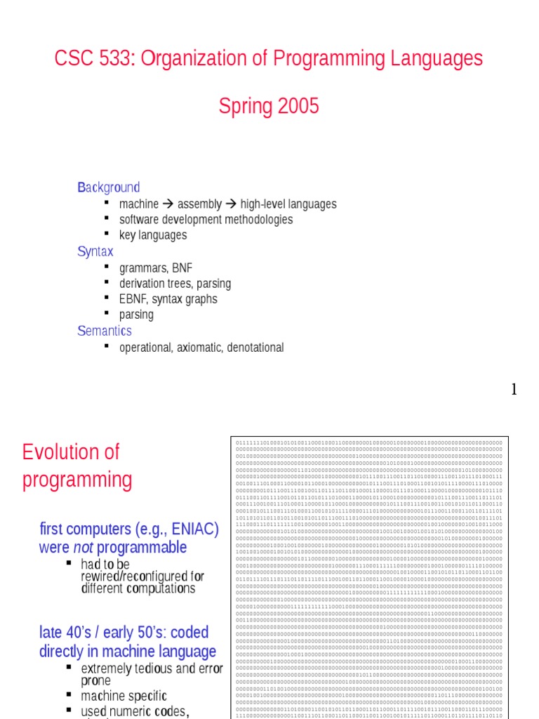CSC 533: Organization of Programming Languages Spring 2005: Background | PDF | Theoretical ...
