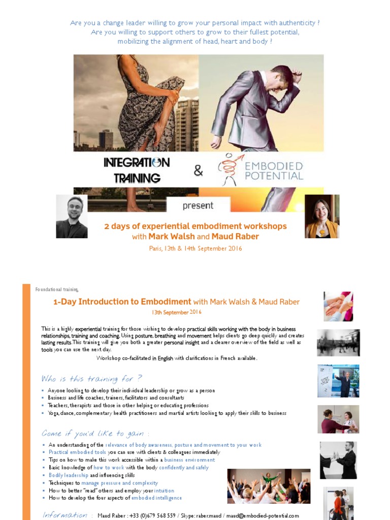 Embodiment Workshops in Paris 2016 | PDF | Psychotherapy | Facilitator