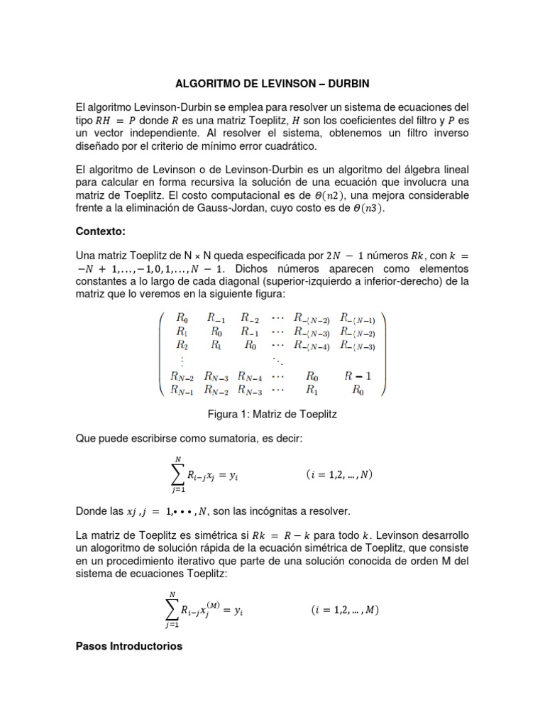 Algoritmo de Levinson Durbin | PDF | Algoritmos | Enseñanza de matemática