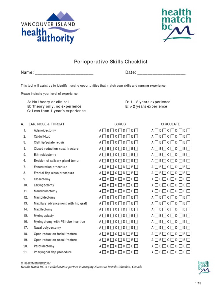 Perioperative Skills Checklist | Infants | Endoscopy