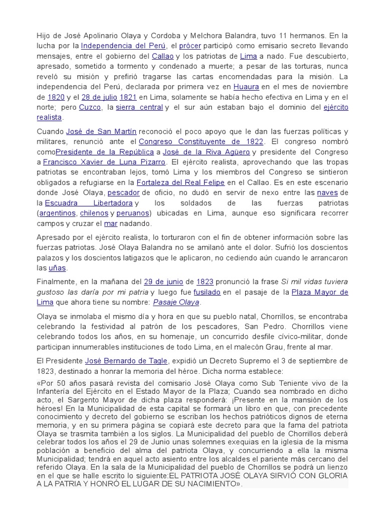 Hijo de José Apolinario Olaya y Cordoba y Melchora Balandra | PDF | Militar | Guerra de la era ...