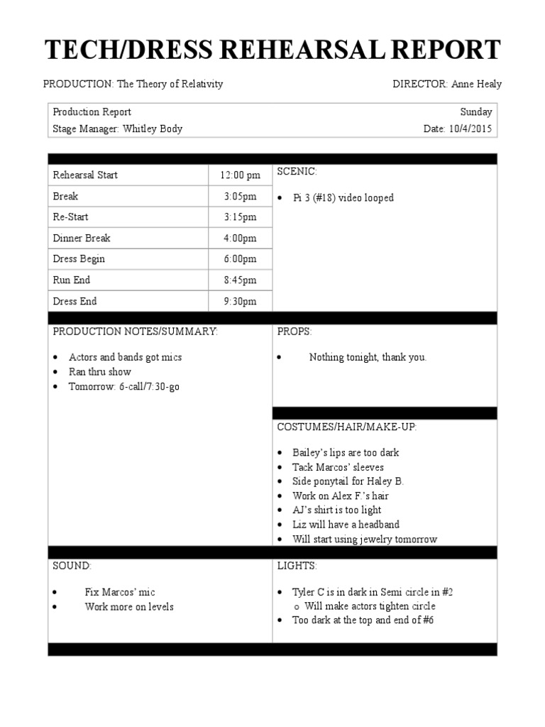 10 4 Tech-Dress Rehearsal Report | PDF | Art