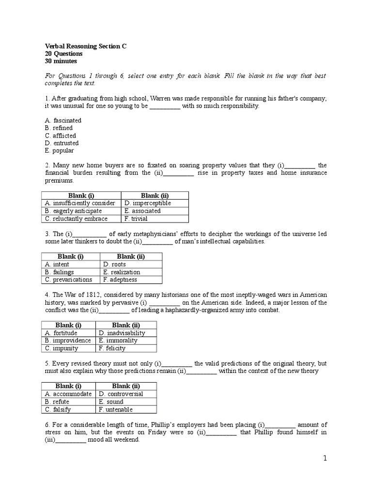 GRE Verbal Reasoning Test | PDF | Traffic Congestion | Cosmic Microwave ...