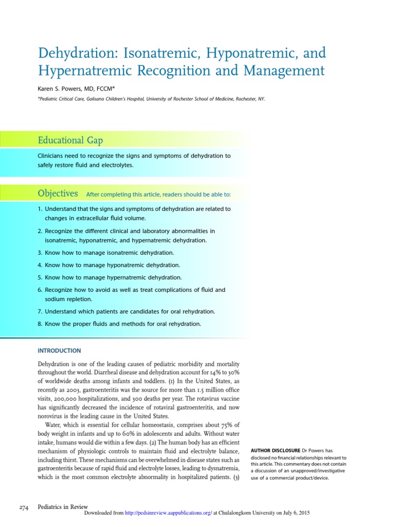 Pediatrics in Review. Dehydration 2015 | Dehydration | Saline (Medicine)