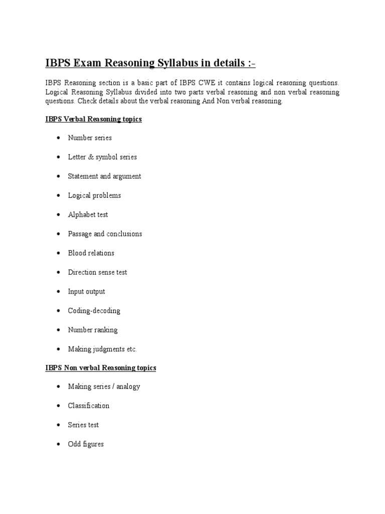 IBPS Exam Reasoning Syllabus in Details | PDF