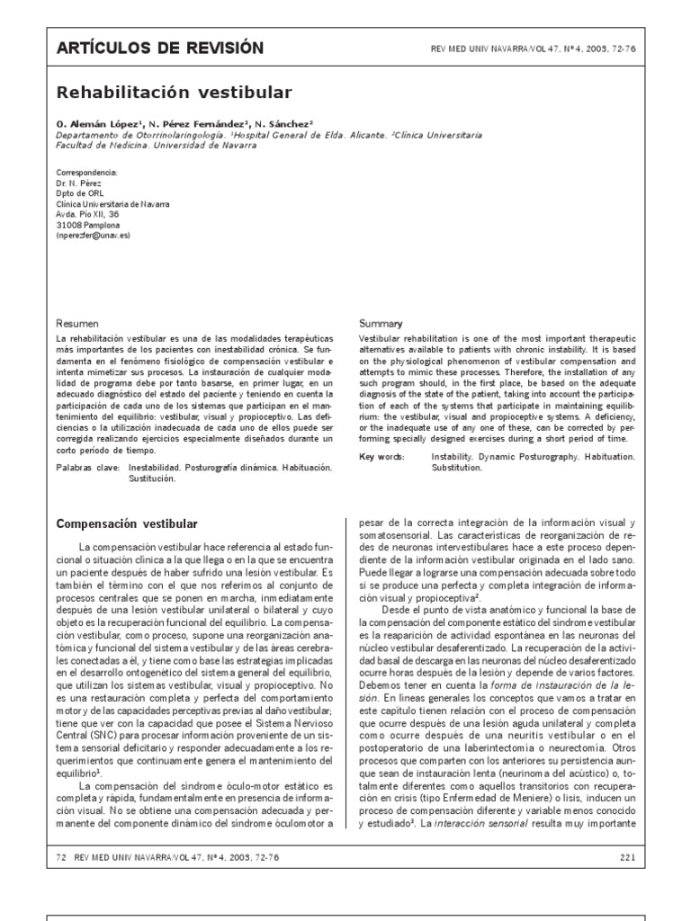 Rehabilitación Vestibular: Estrategias y Compensación | PDF | Sinapsis ...