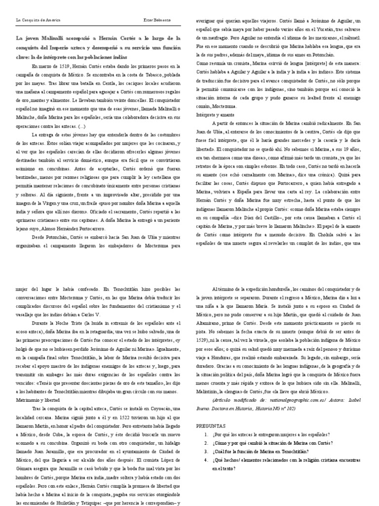 Lectura La Malinche | PDF | Hernán Cortés | America latina