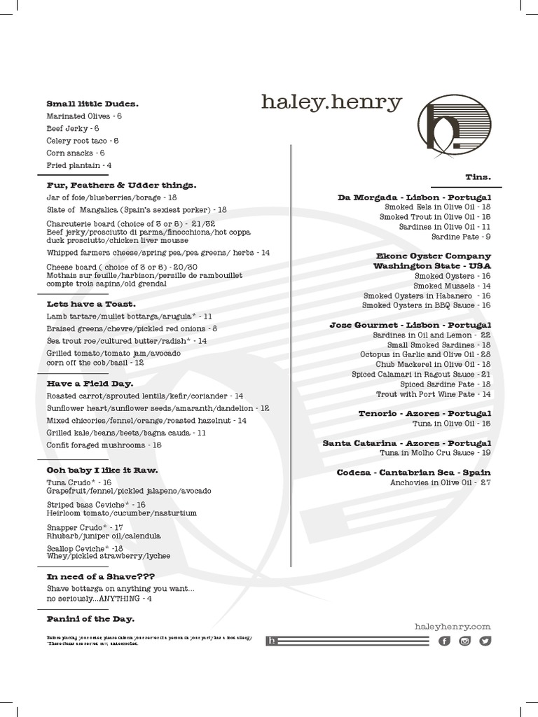 Haley - Henry Openign Menu | PDF