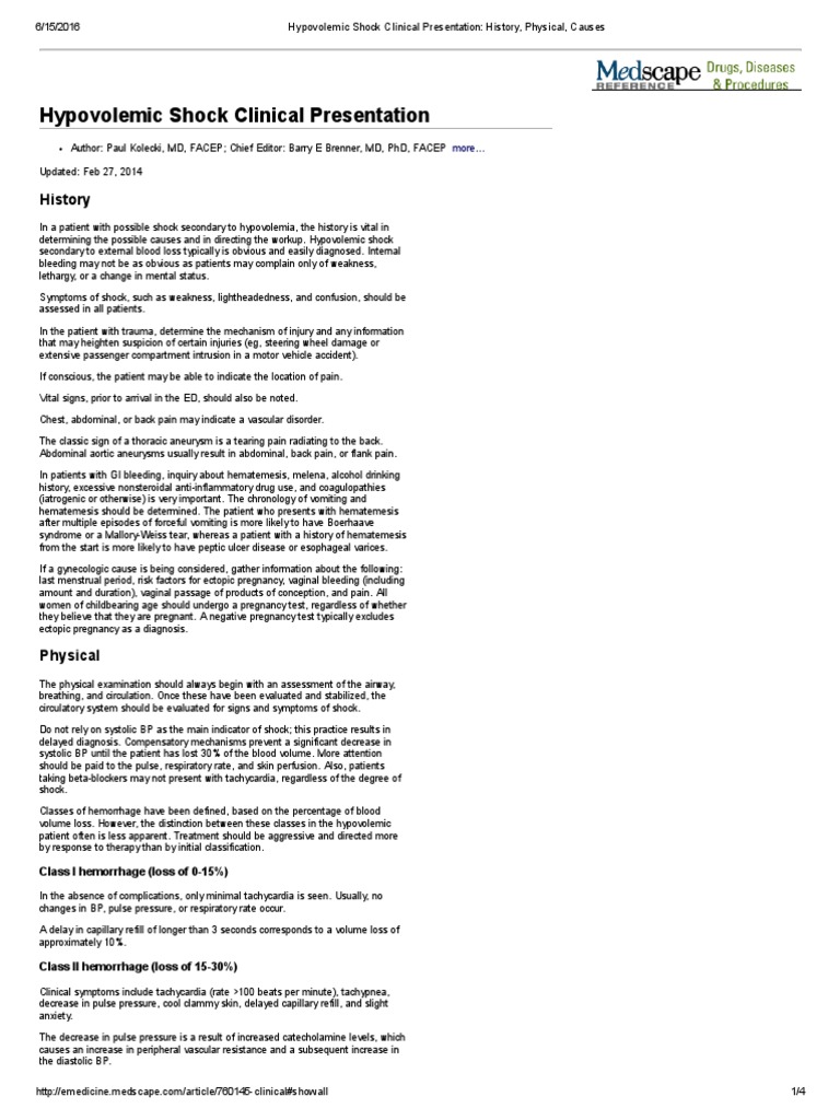 Hypovolemic Shock Clinical Presentation - History, Physical, Causes ...