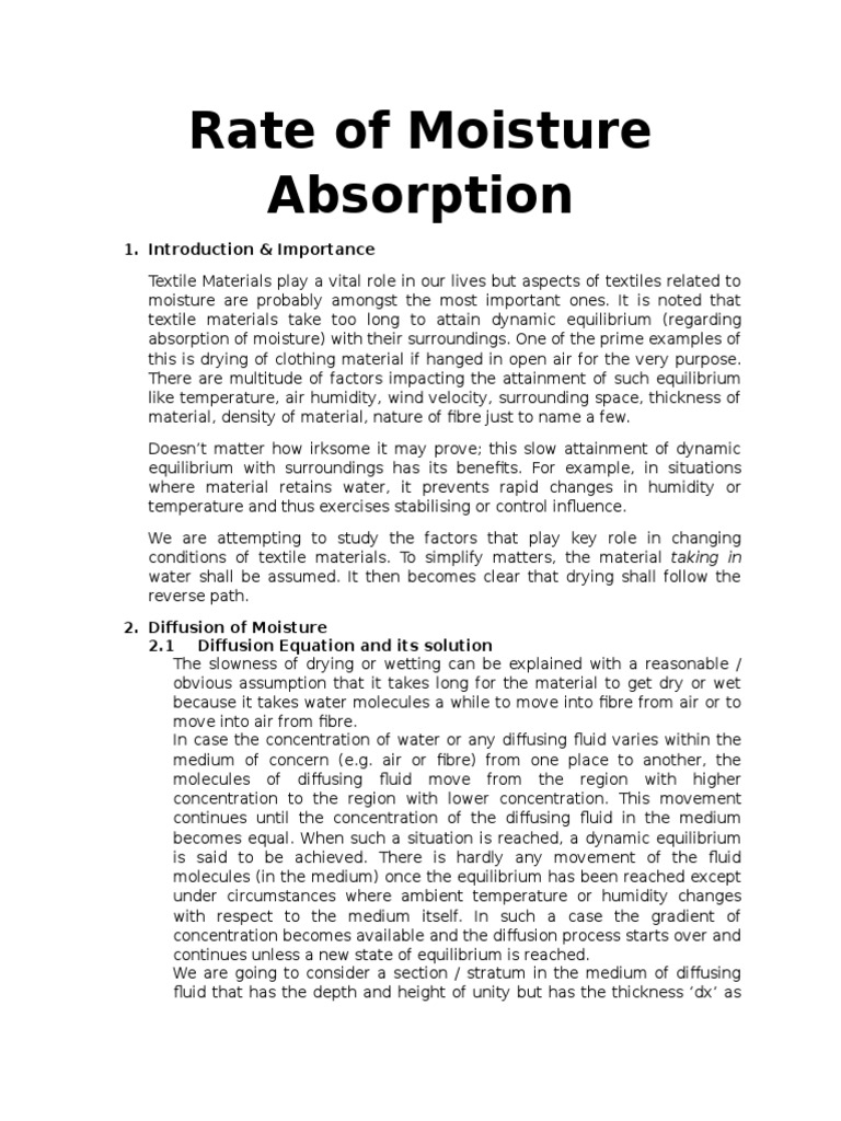 Rate of Moisture Absorption | PDF | Diffusion | Partial Differential ...
