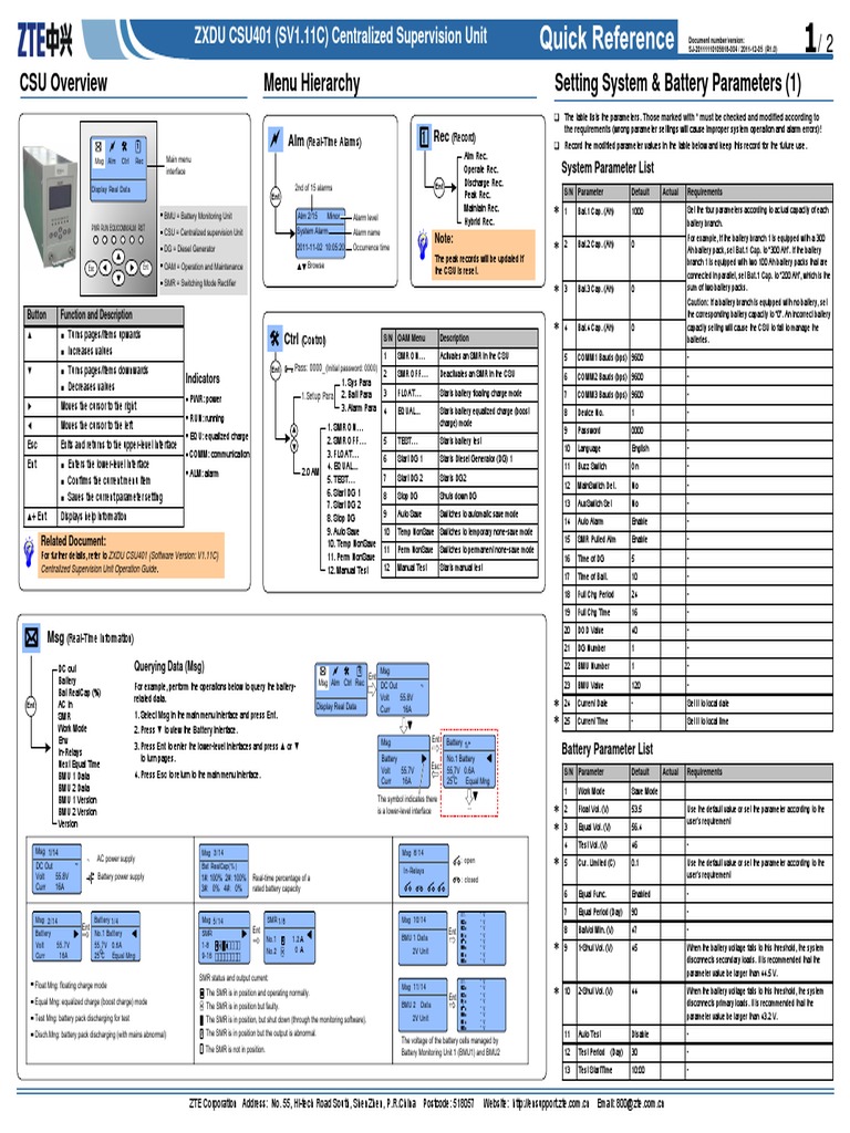 2 Setting System & Battery Parameters (1) CSU Overview Menu Hierarchy | PDF