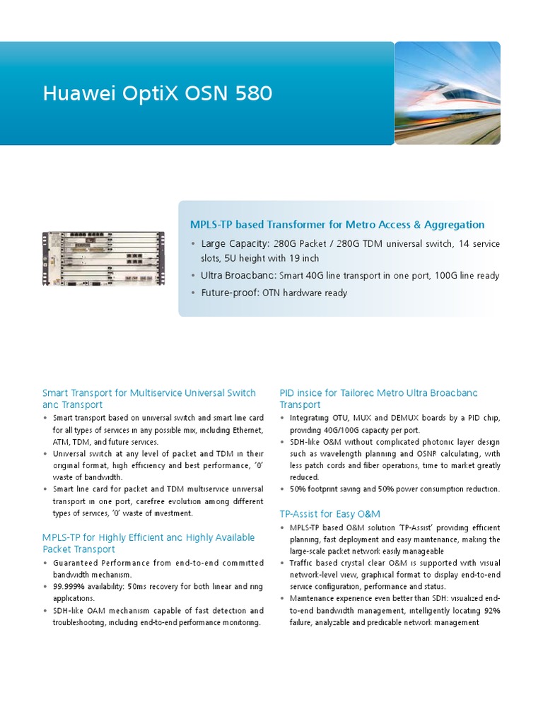 Huawei OptiX OSN 580: Smart Transport Solutions | PDF | Wavelength ...